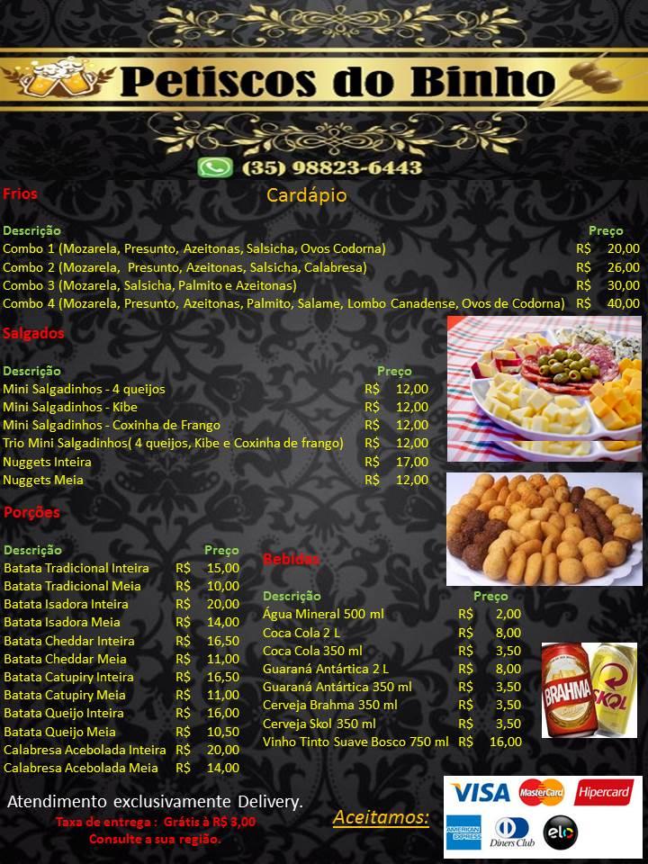 Menu at Petiscos do Binho restaurant, Alfenas