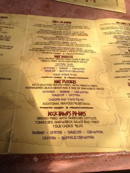 Menu at Shipwreck Grill pub & bar, Bryan
