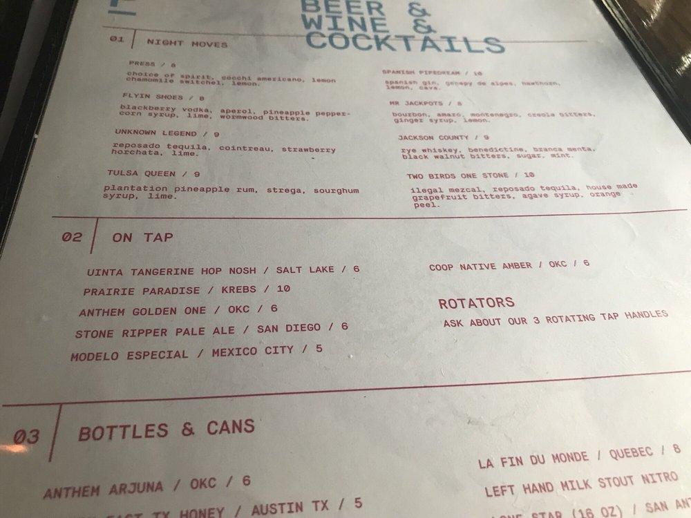 Menu at The Press pub & bar, Oklahoma City