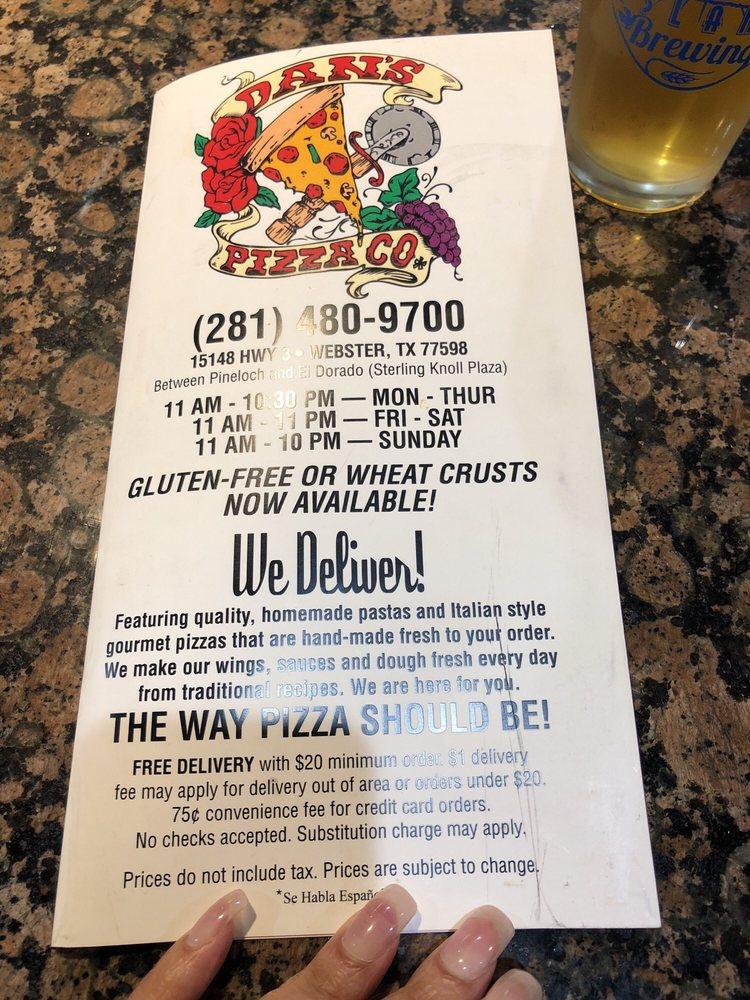 Menu at Dan's Pizza Co. pub & bar, Webster