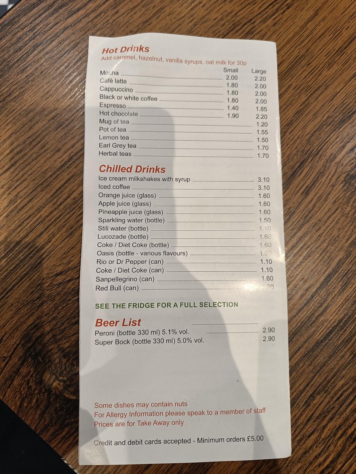 Menu at Luigi's cafe, Banstead, 172 High St