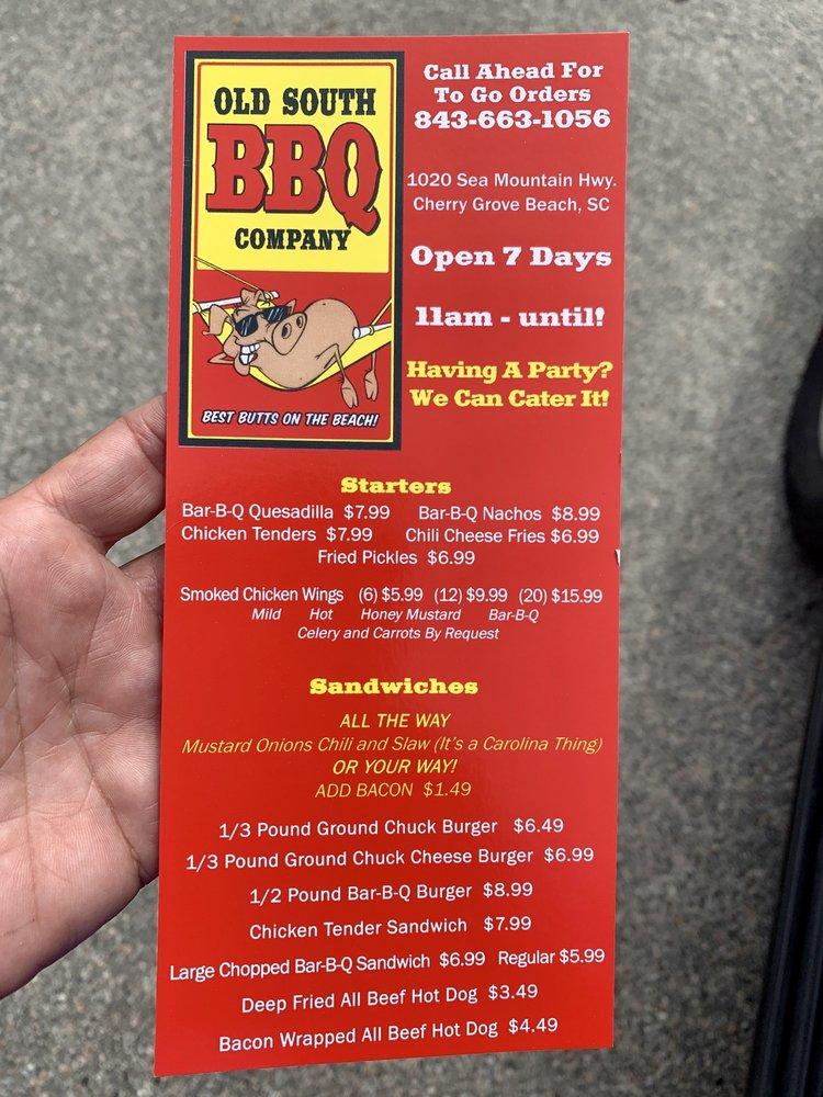 Menu at Old South BBQ, North Myrtle Beach