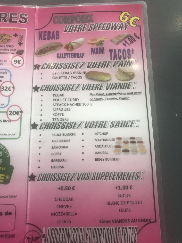 Menu au Le Speedway pizzeria, Alençon