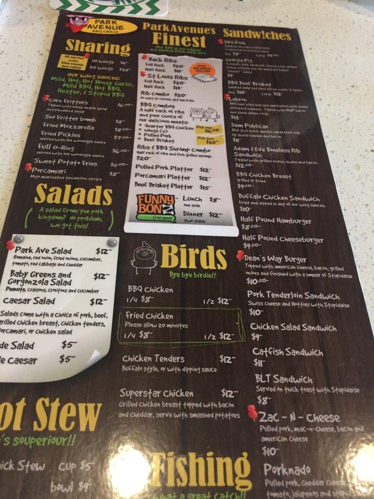 Menu at Park Avenue BBQ Grille, Palm Beach Gardens, PGA Boulevard #C ...