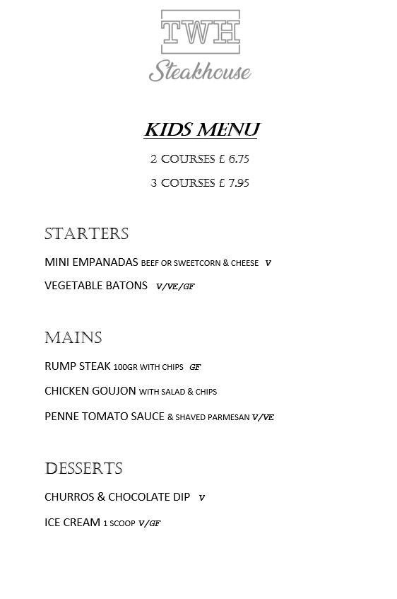 Menu at TWH Steakhouse, Ingatestone