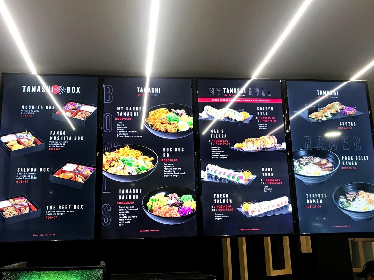 Menu at Tamashi restaurant, Santo Domingo, Avenida John F. Kennedy