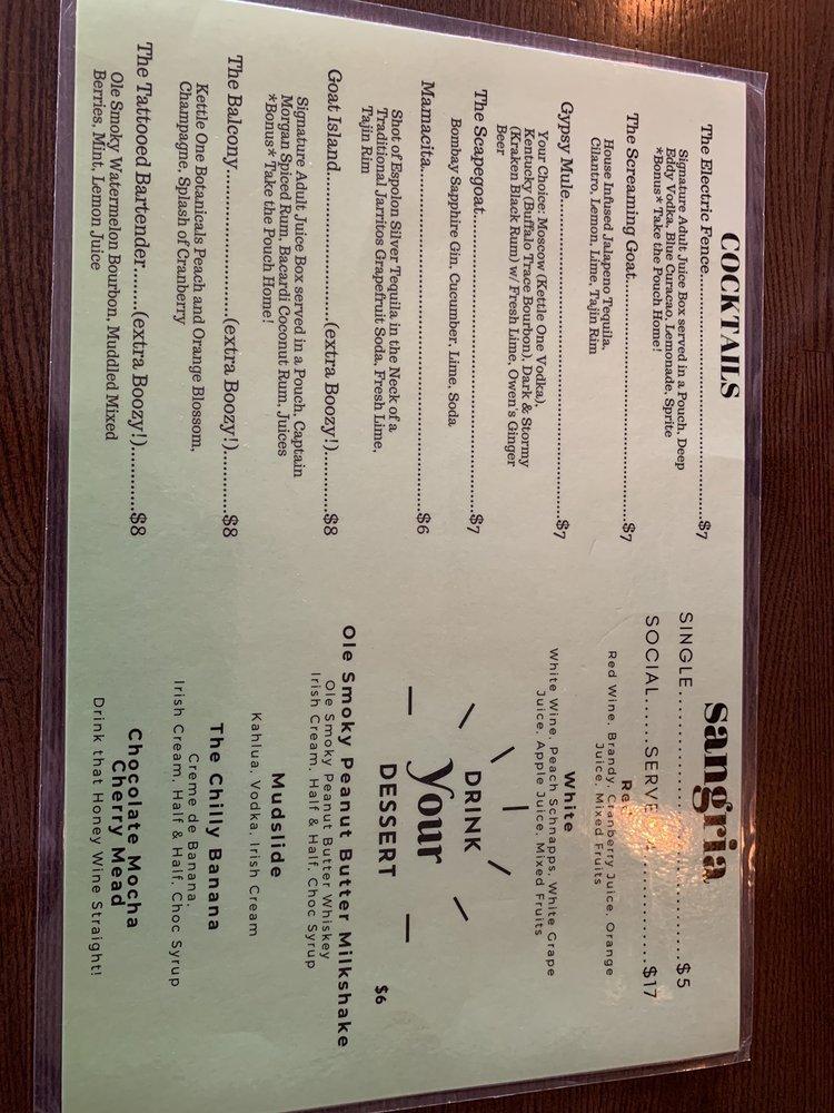 Carta del pub y bar The Social Goat Tavern, Covington