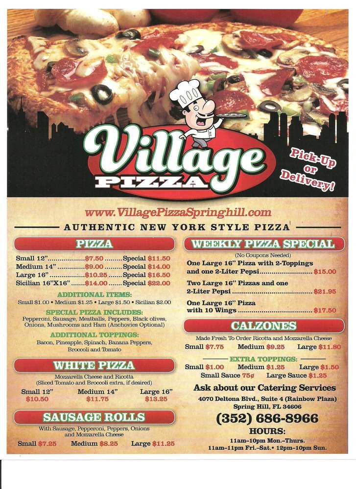 Menu at The Original Village Pizza pizzeria, Spring Hill, Deltona Blvd