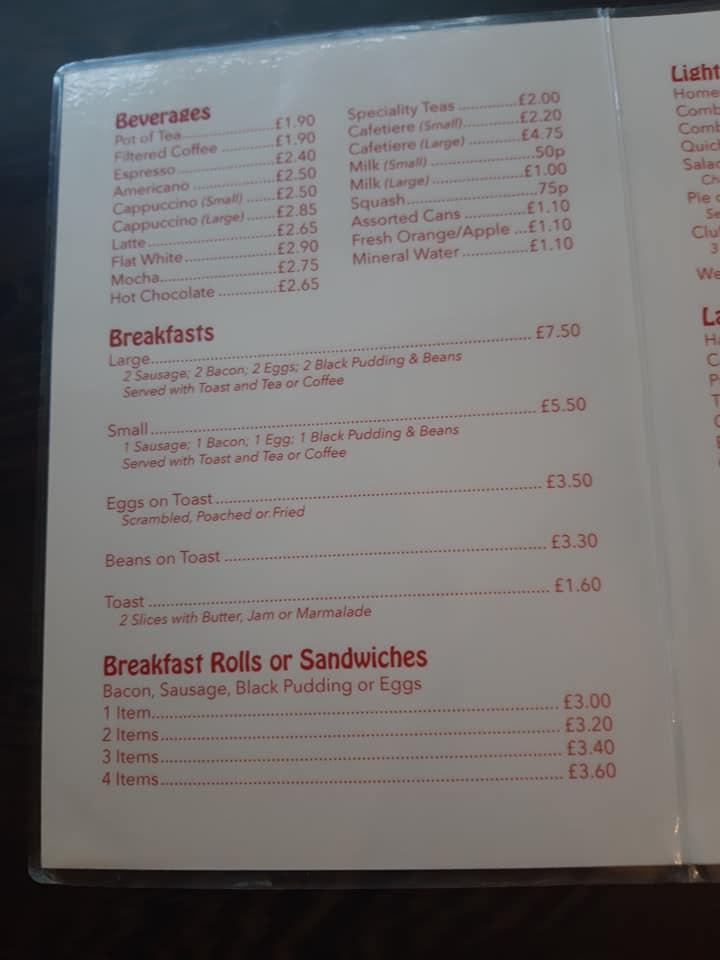 Menu at Well House Coffee Shop restaurant, Belford