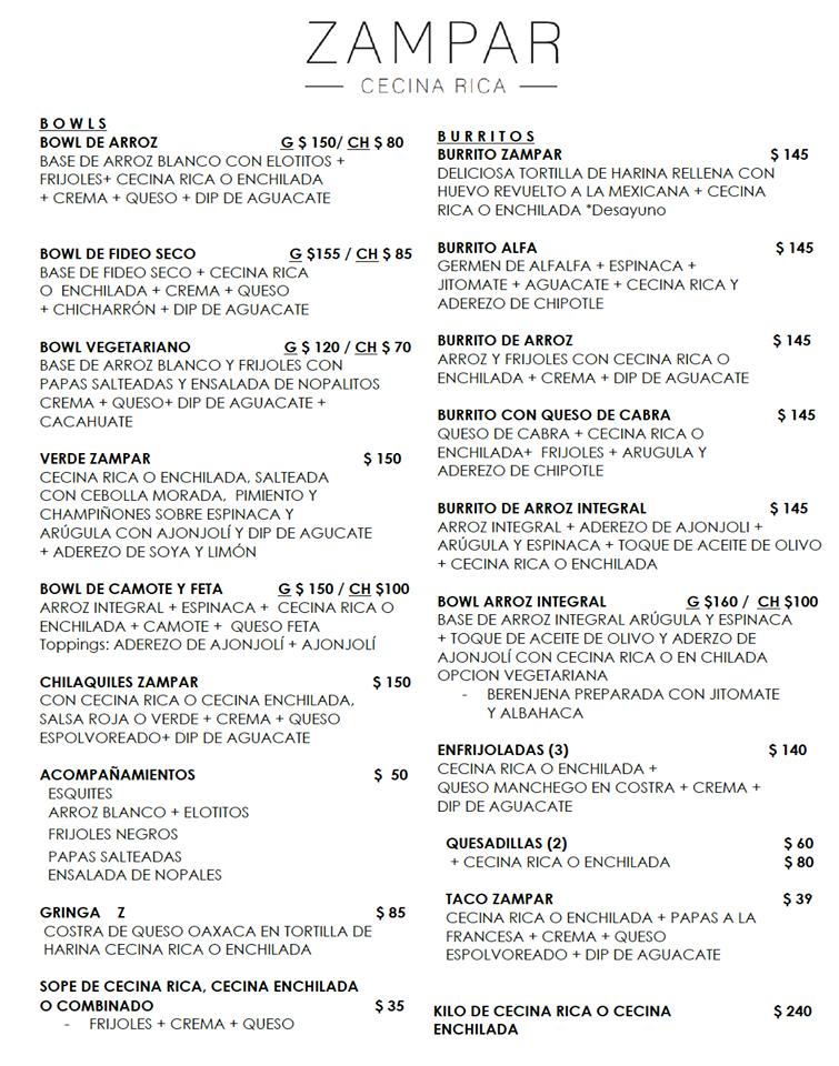 Carta del restaurante ZAMPAR LOMAS, Ciudad del México