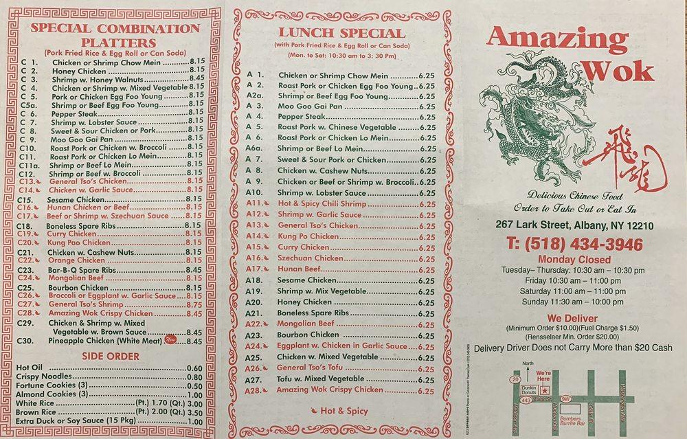 Menu at Amazing Wok restaurant, Albany, 267 Lark St