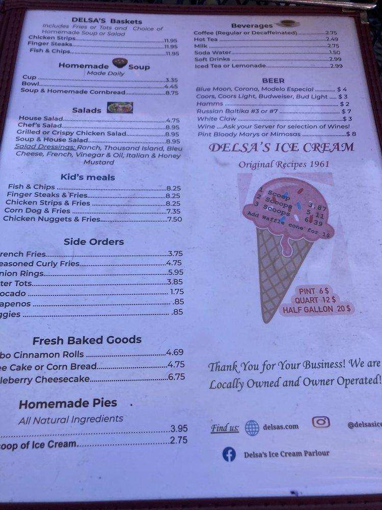 Menu at Delsa's Ice Cream Parlour restaurant, Boise