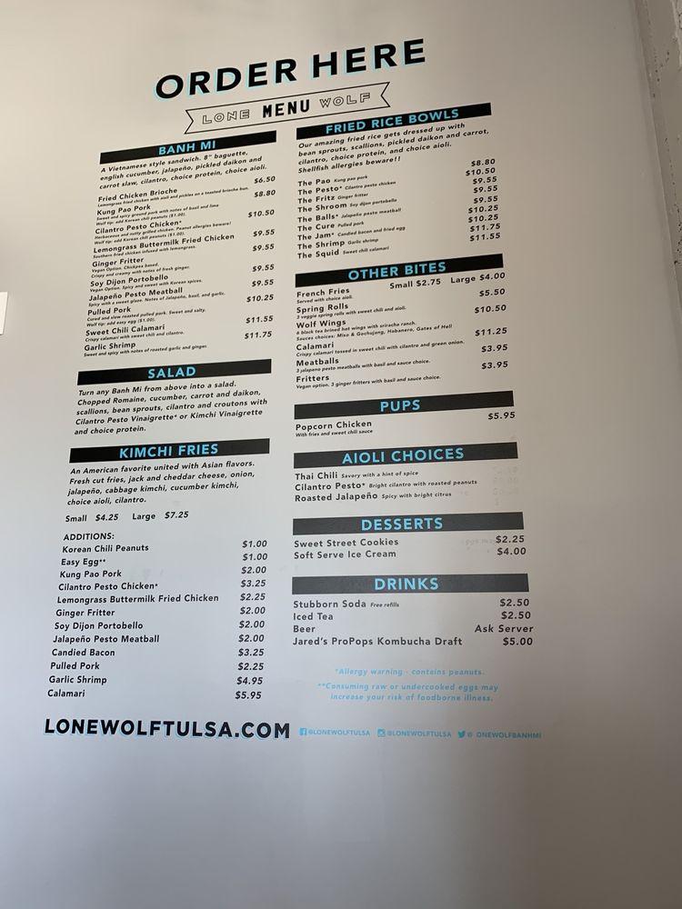 Menu at Lone Wolf Banh Mi restaurant, Tulsa, 203 E Archer St