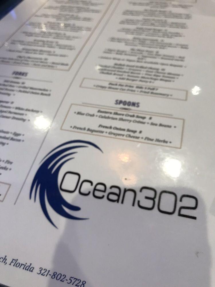Menu at Ocean 302 steakhouse, Melbourne Beach