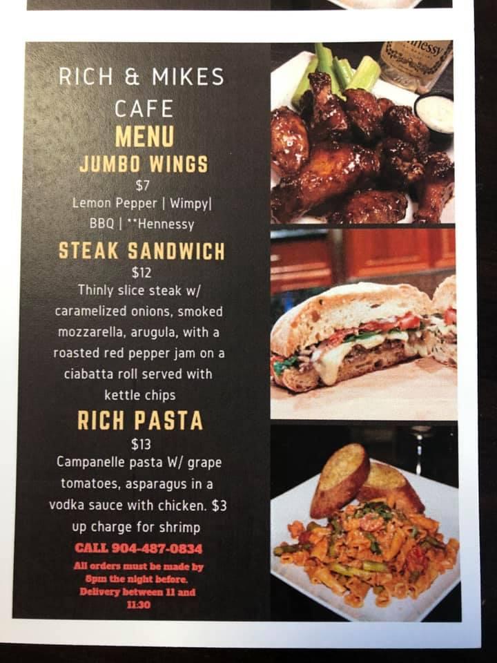 Menu at Rich's Cafe, Lakehurst