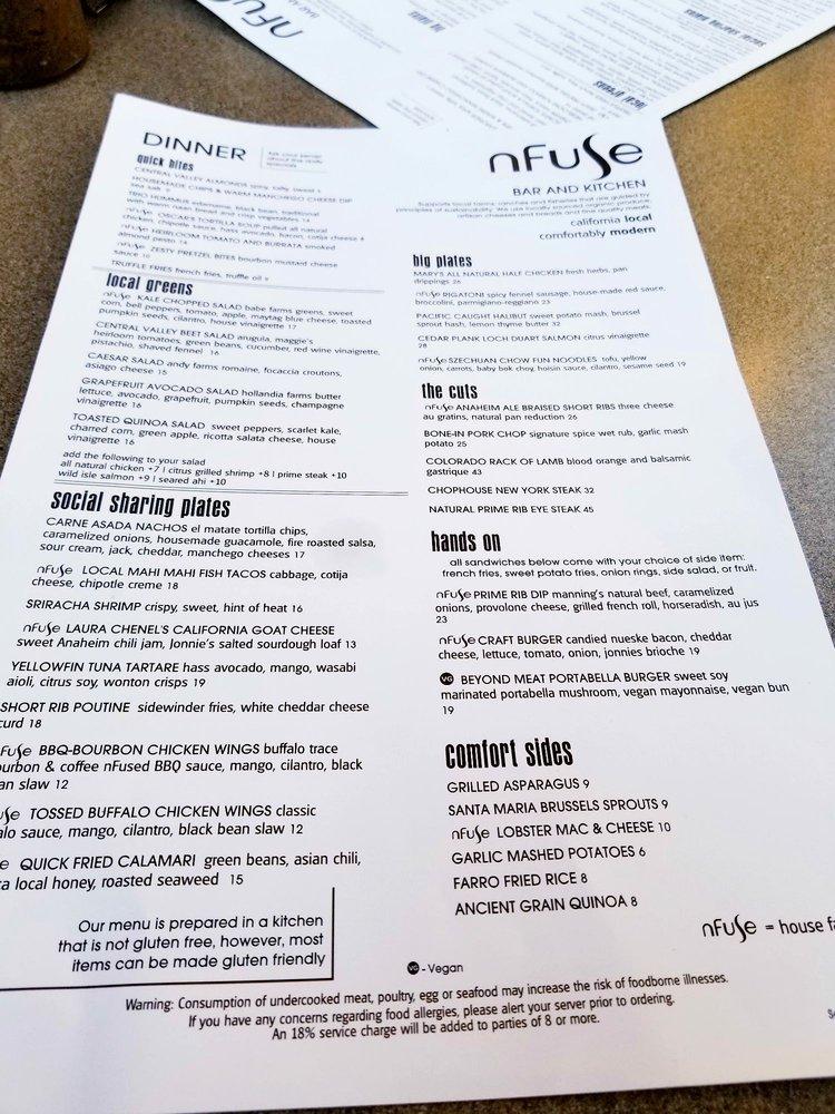 Menu at nFuse Restaurant, Bar & Lounge, Anaheim