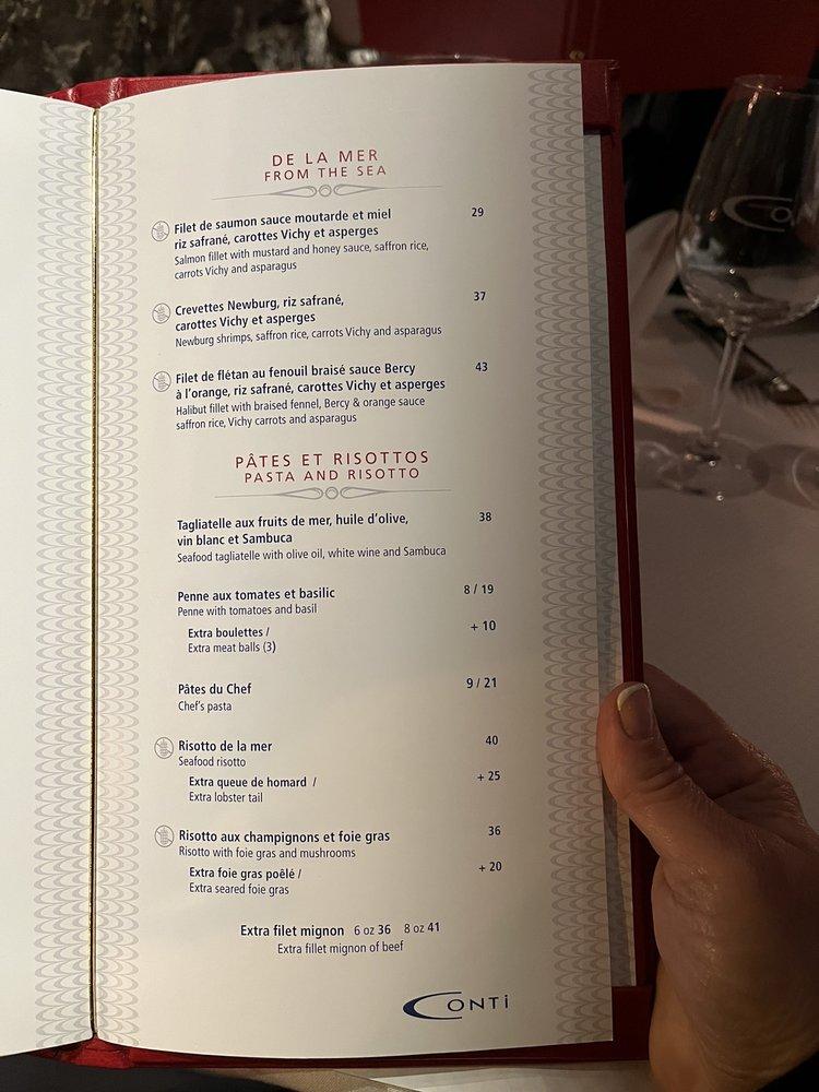 Menu at CONTI - Cuisine Italien / Francaise - Fruit de Mer / Burgers ...