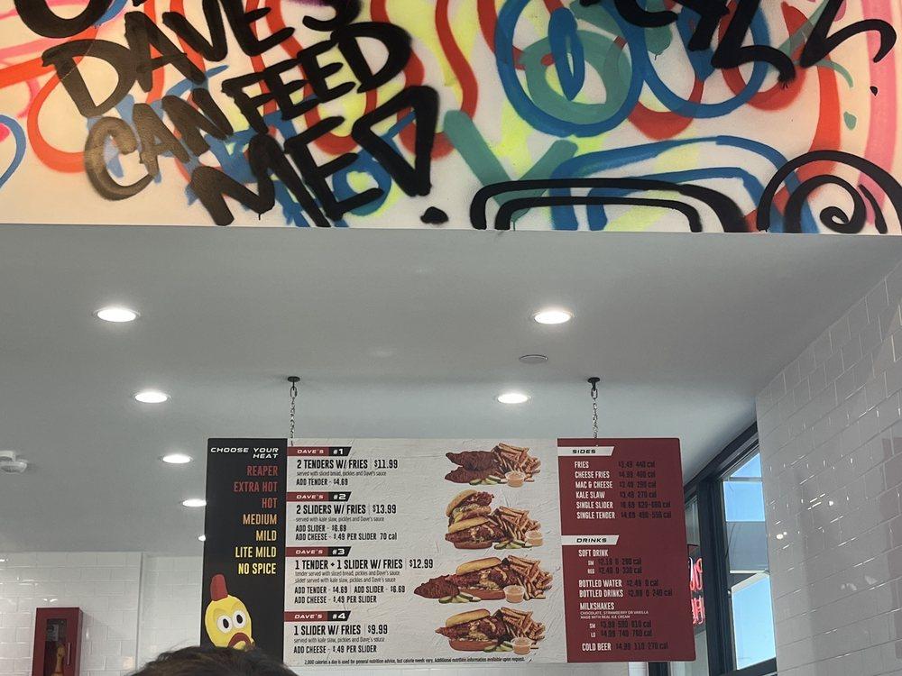 Menu at Dave's Hot Chicken restaurant, Charlotte, J M Keynes Dr #100