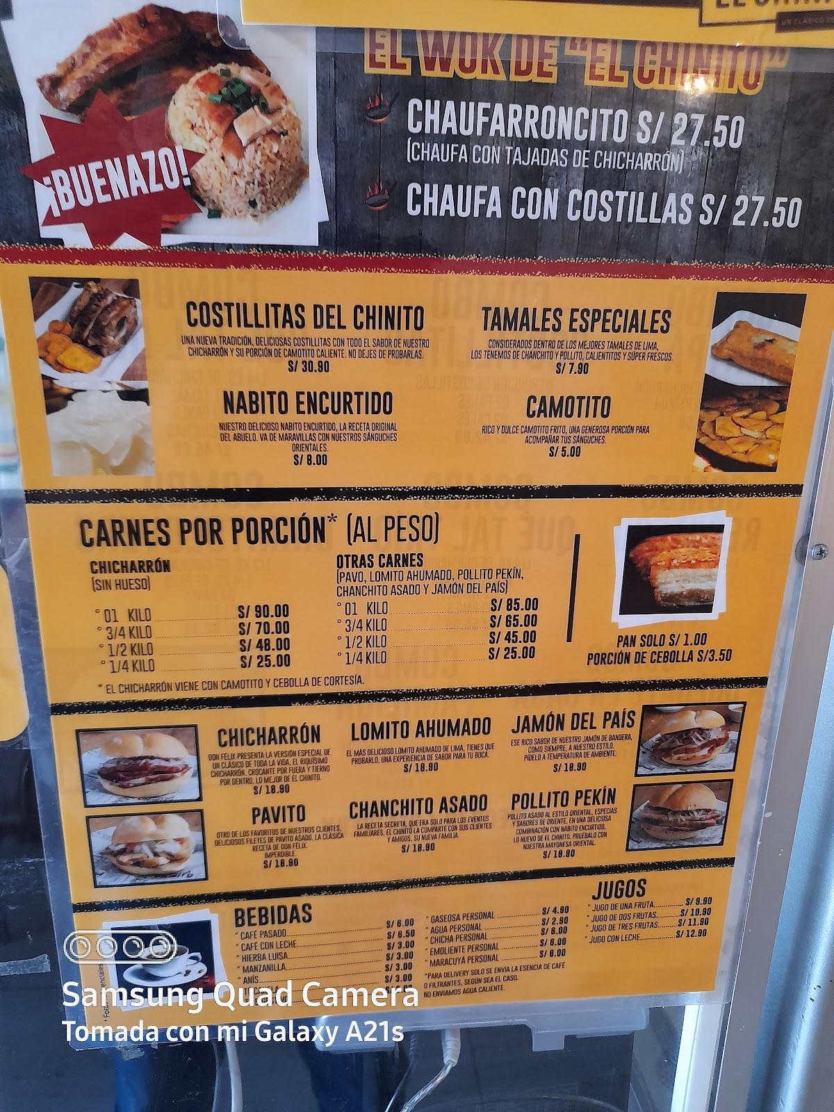 Carta del restaurante El Chinito Sangucheria, Surquillo
