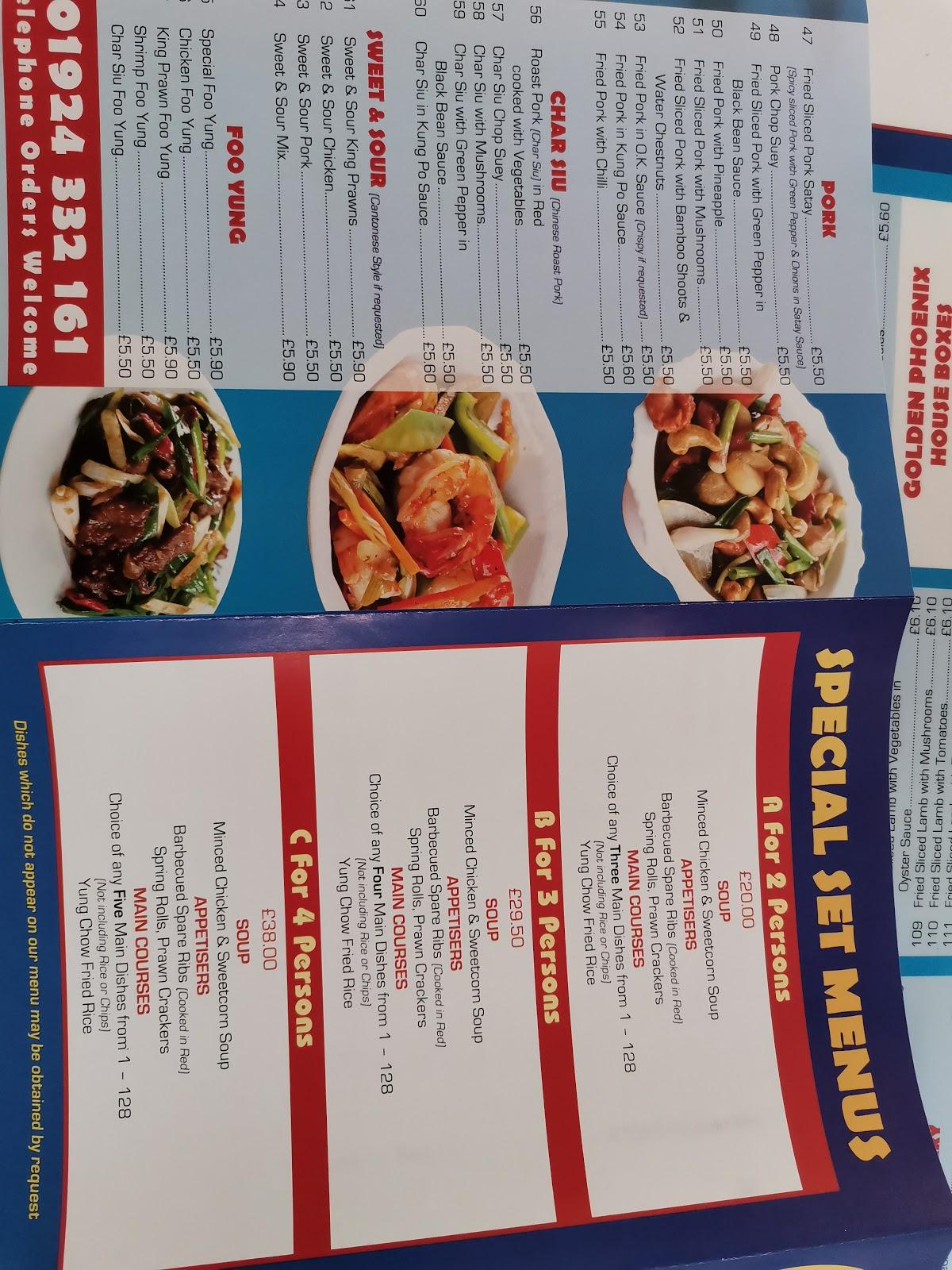 Carta de comida rápida Golden Phoenix, Wakefield, 1 Plumpton Pl