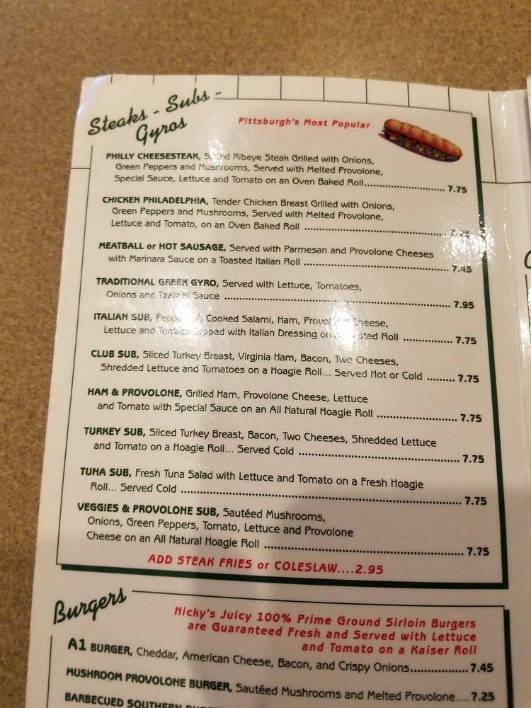 Menu at Nicky's Grant Street restaurant, Pittsburgh, 310 Grant St #100