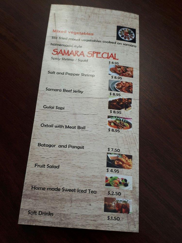 Menu at Samara Kitchen restaurant, Mississauga
