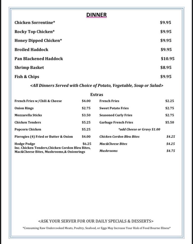 Menu at Belmont Cafe, Waymart