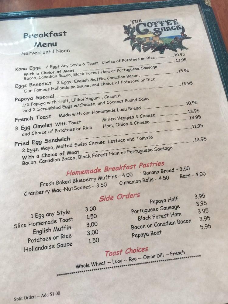 Menu at The Coffee Shack restaurant, Captain Cook, 83-5799 Mamalahoa ...