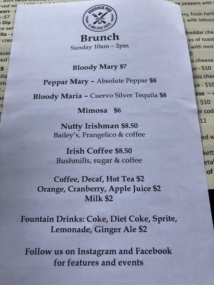 Menu at The Paddock Pub, Groveport