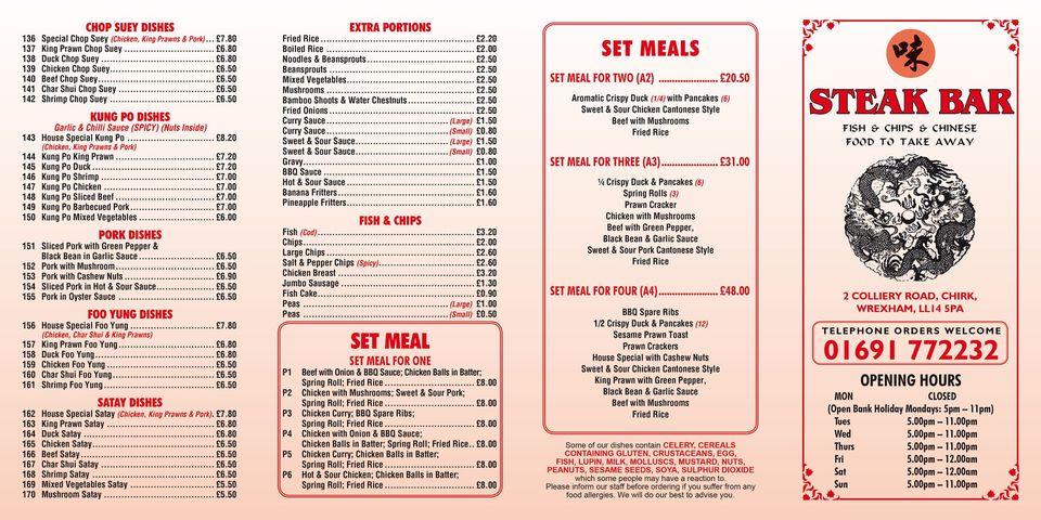 Menu at Chirk Chinese - The Steak Bar, Chirk