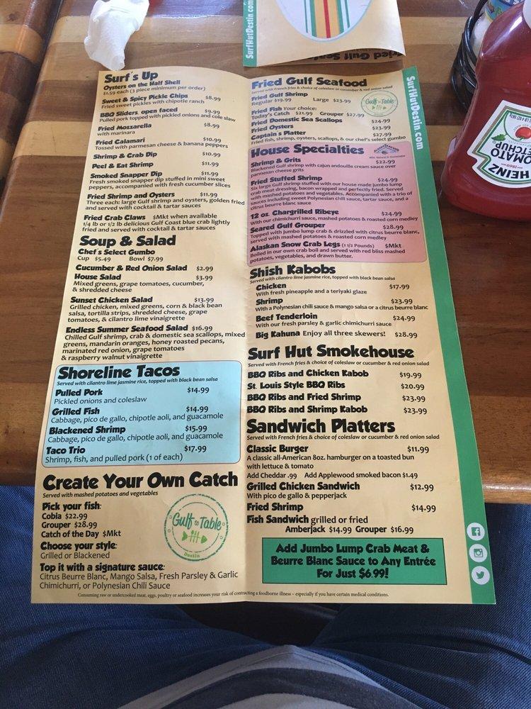 Menu at Surf Hut restaurant, Destin