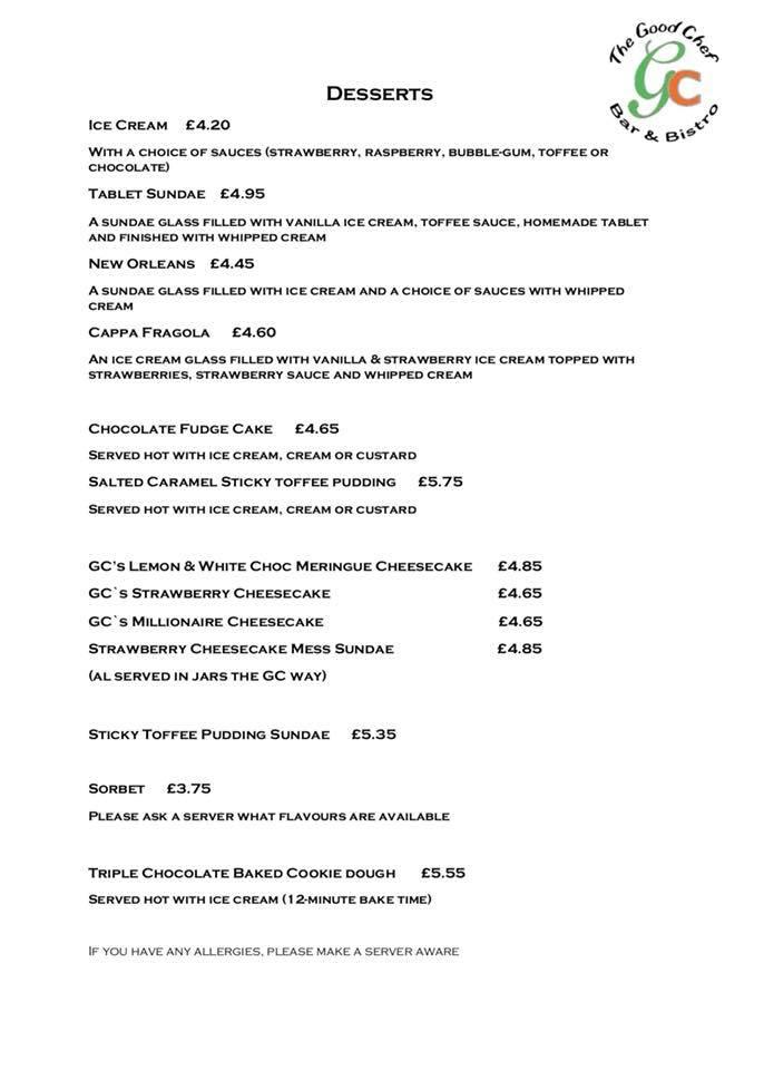 Menu at GC Bar & Bistro, Hamilton, 1-2 Lower Auchingramont Rd
