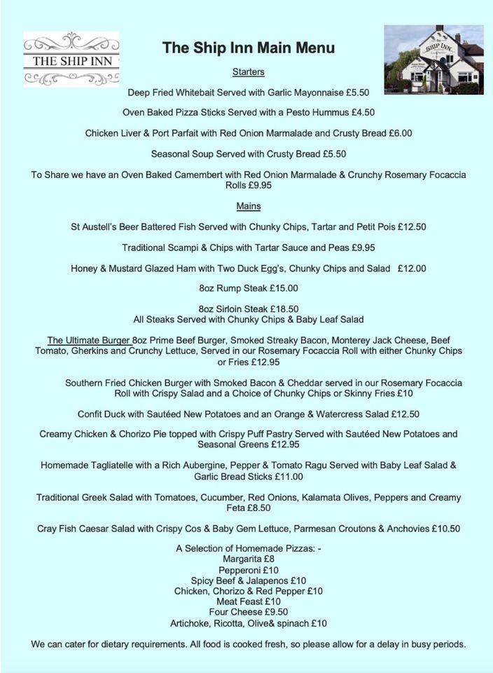 Menu at The Ship Inn pub & bar, Frampton on Severn, Moor St