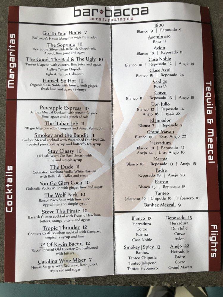 Menu at Bar.bacoa, Atlanta