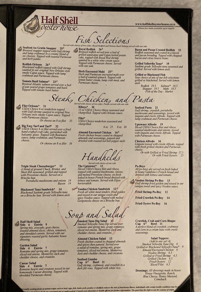 Menu at Half Shell Oyster House Trussville restaurant, Trussville