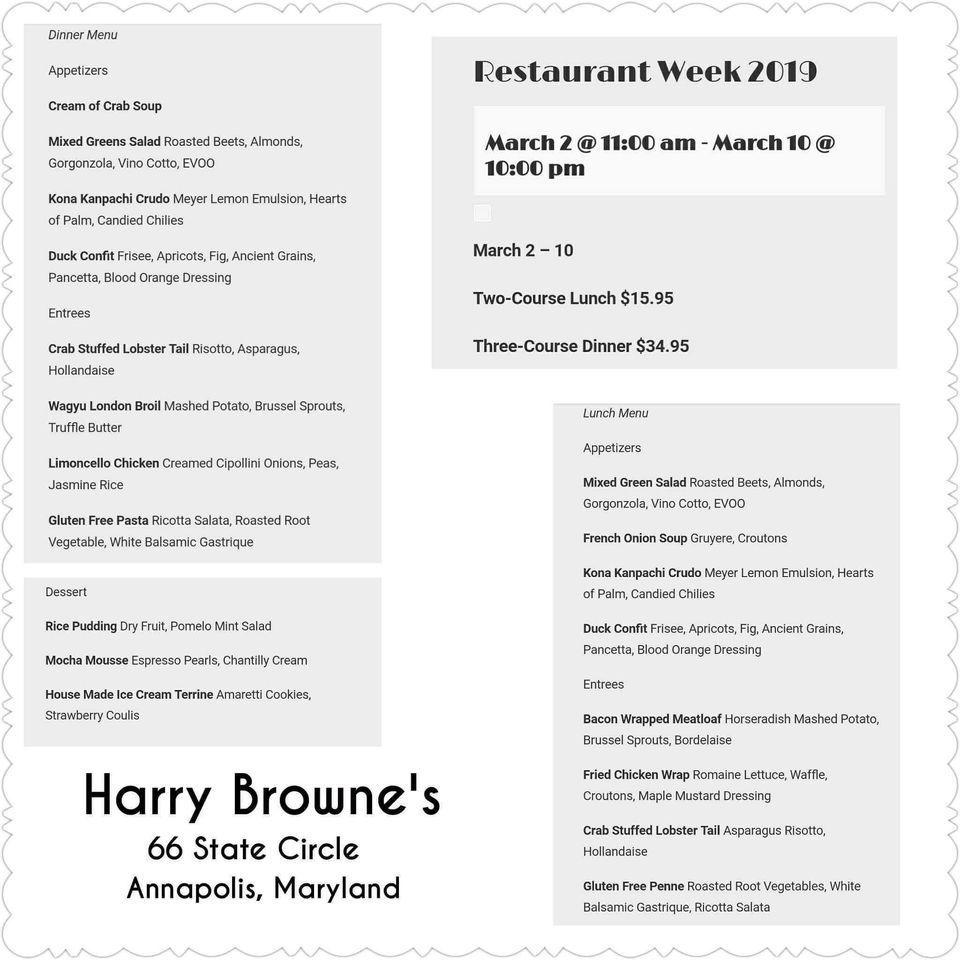 Menu at Harry Browne's Restaurant, Annapolis