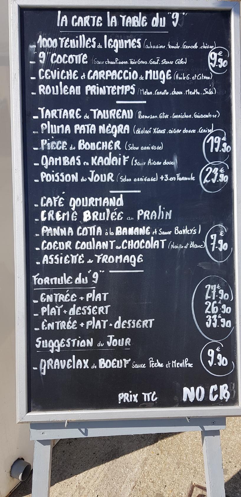 Menu au La Table du 9 restaurant, Saintes-Maries-de-la-Mer