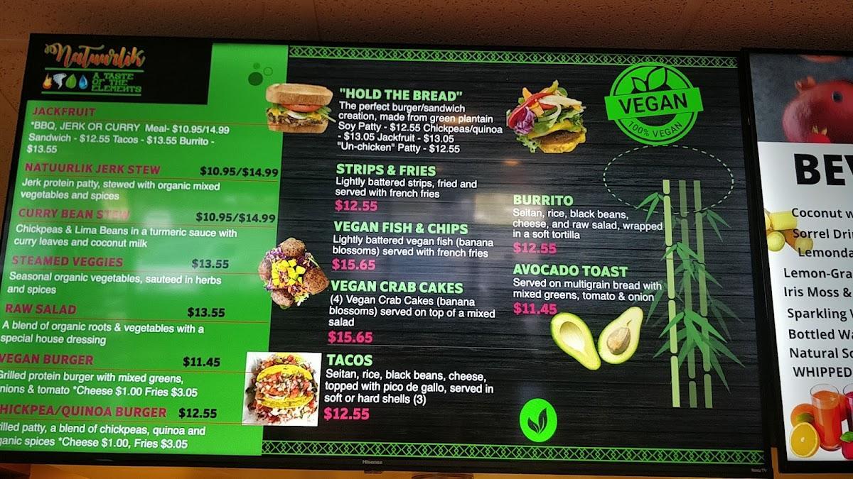 Menu at Natuurlik restaurant, Boynton Beach