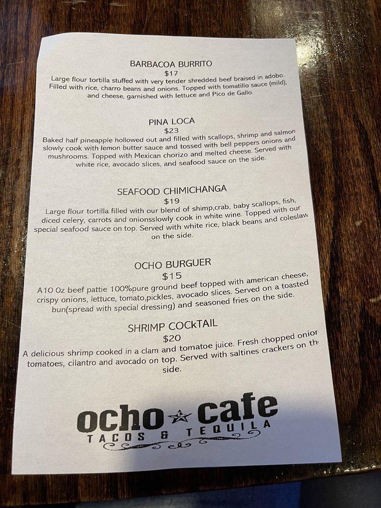 Menu at Ocho Cafe - Weymouth, Weymouth