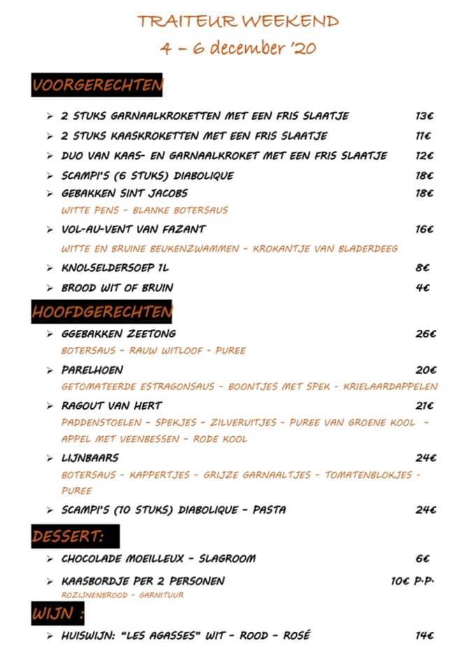 Menu at Restaurant de Notelaar, Anderlecht