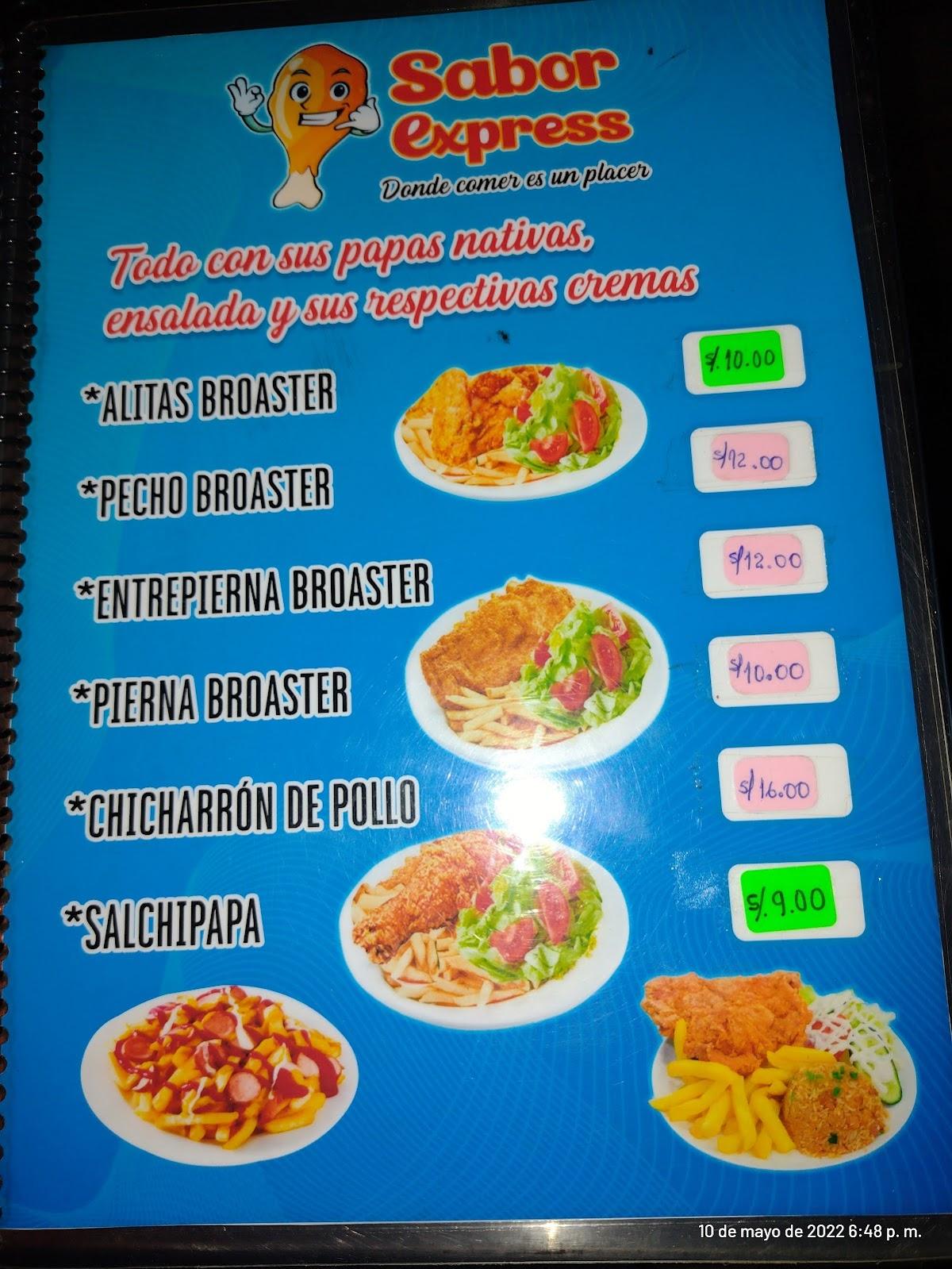 Carta de Sabor express restaurante de comida rápida, San Juan de Lurigancho