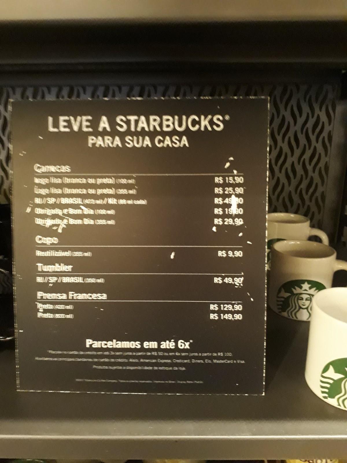 Menu em Starbucks café, Niterói, Rua Quinze de Novembro