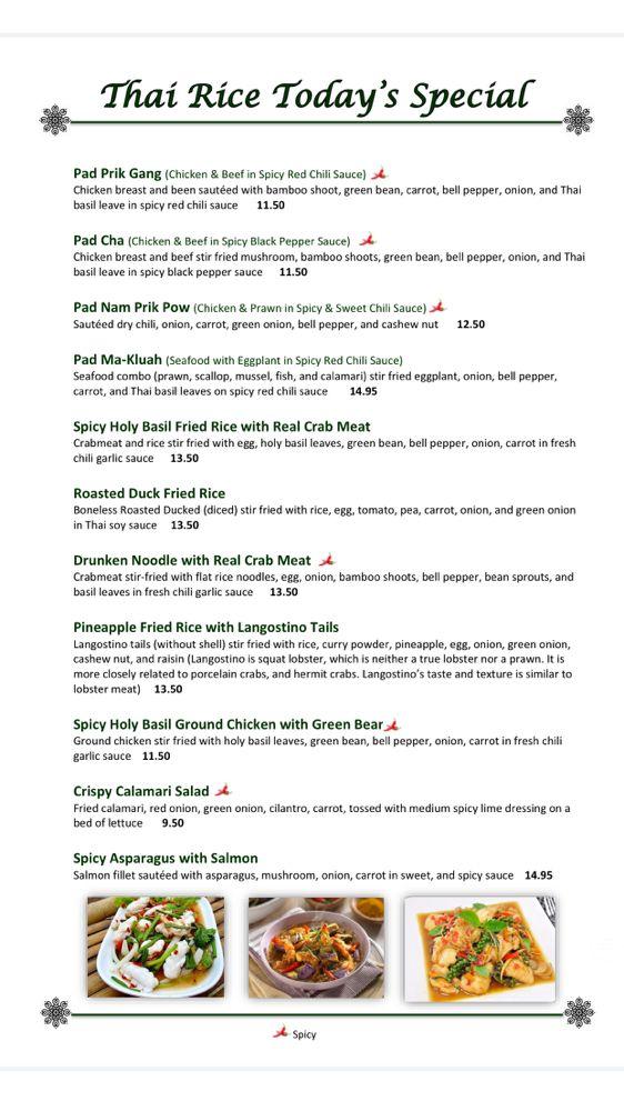 Menu at Thai Rice Restaurant, Cameron Park