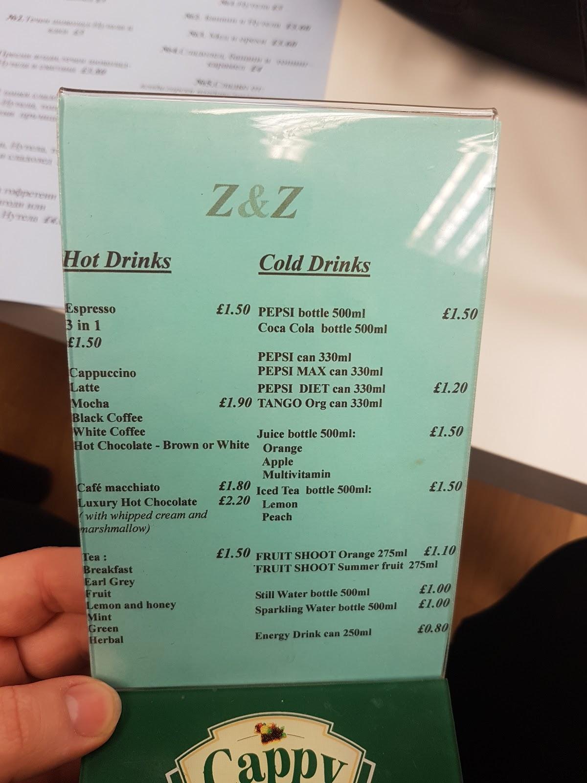Menu at Z & Z Cuisine cafe, Boston