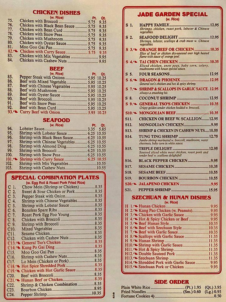 Menu at Jade Garden restaurant, Winchester