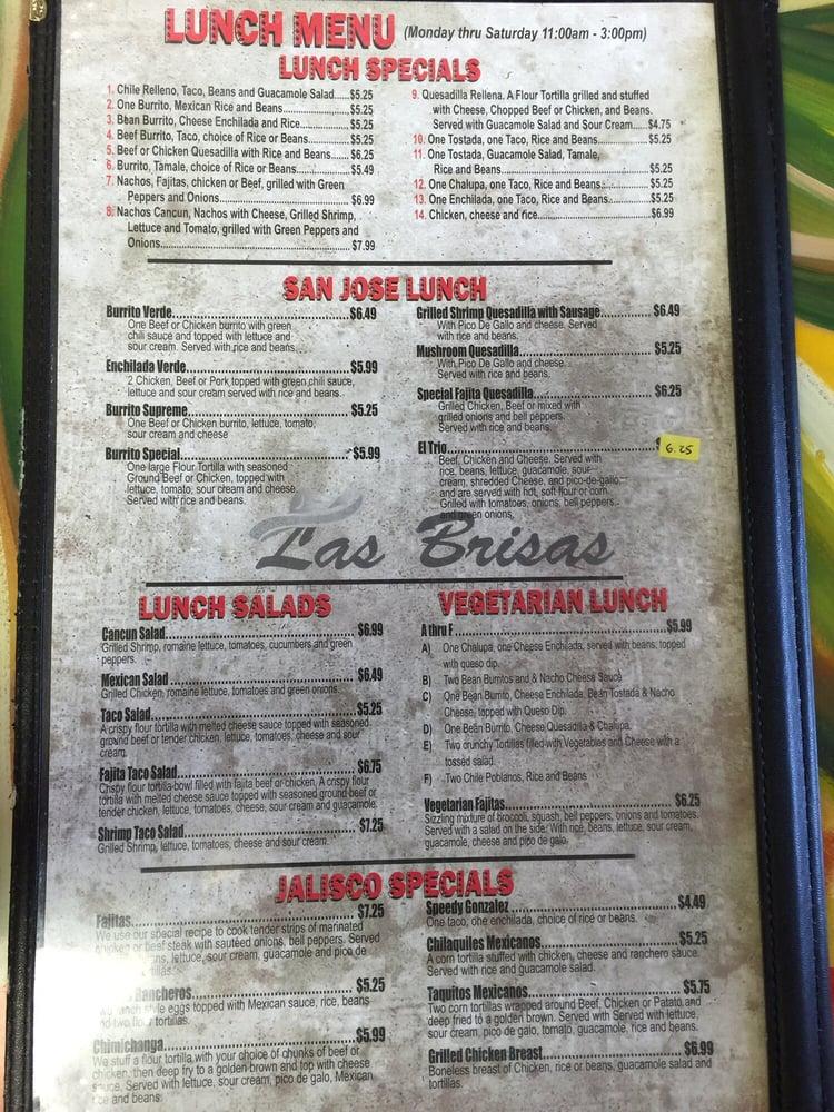 Menu at Las Brisas Mexican Restaurant, Malden