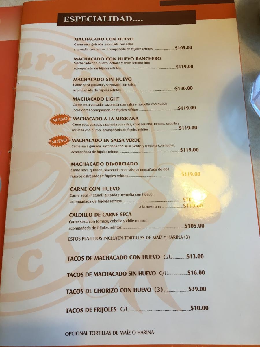 Menu at Restaurante Garcia, Mexico, Autopista Federal Monterrey ...