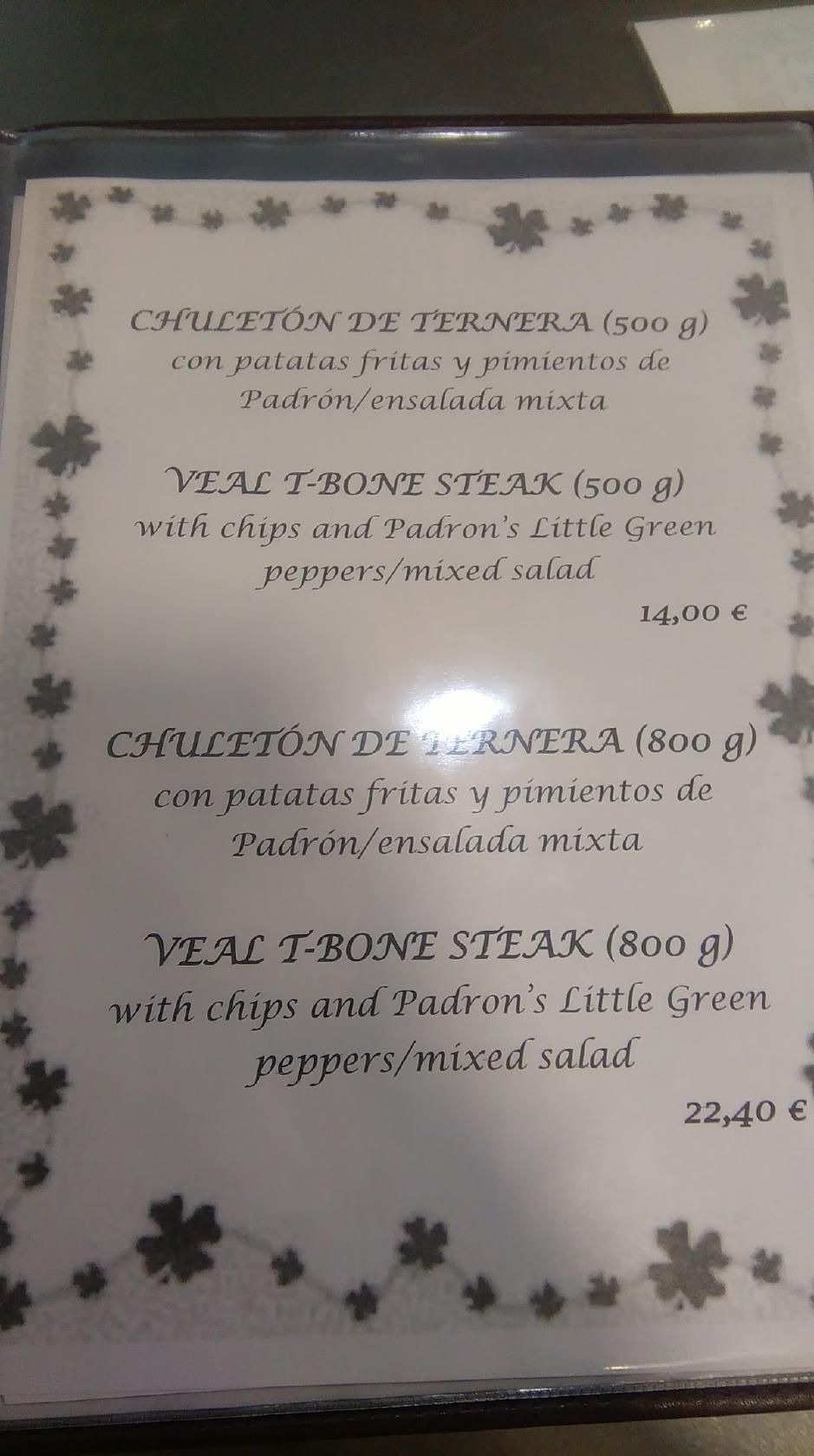 Menu at Restaurante trebol, Santiago de Compostela