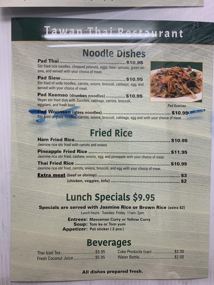 Menu at Tawan Thai Restaurant, Orem
