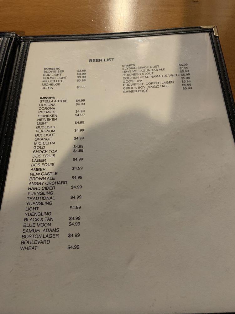 Menu at Taylor's steakhouse, Dumas